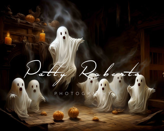 Whimsical Halloween Ghosts Backdrop Scene