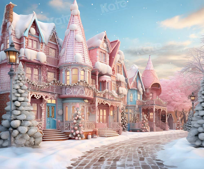 Whimsical Winter Village Fantasy Backdrop