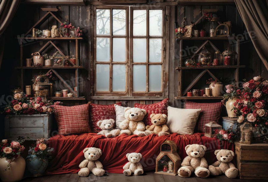 Cozy Vintage Teddy Bear Window Backdrop
