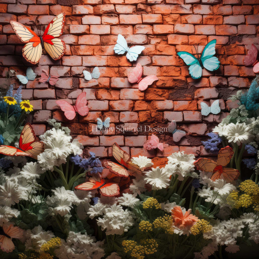 Kate Brick Garden Wall Butterfly Backdrop Designed by Happy Squirrel D