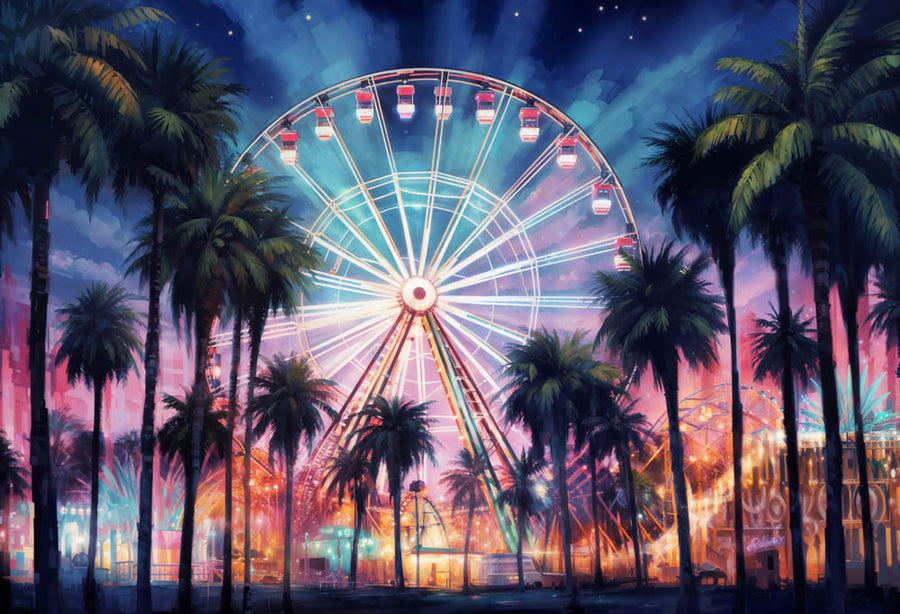 Sunset Carnival Nights Ferris Wheel Backdrop