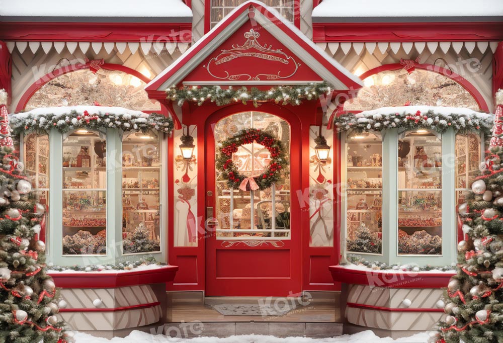 Festive Cozy Holiday Shopfront Backdrop