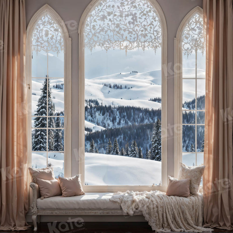 Majestic Winter Window Scenic Backdrop