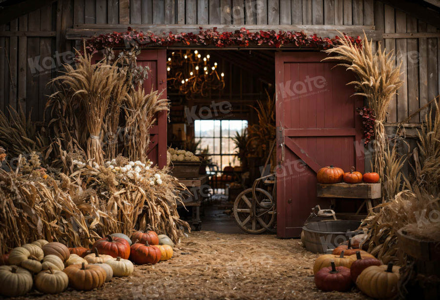 Rustic Autumn Barn Door Pumpkin Backdrop