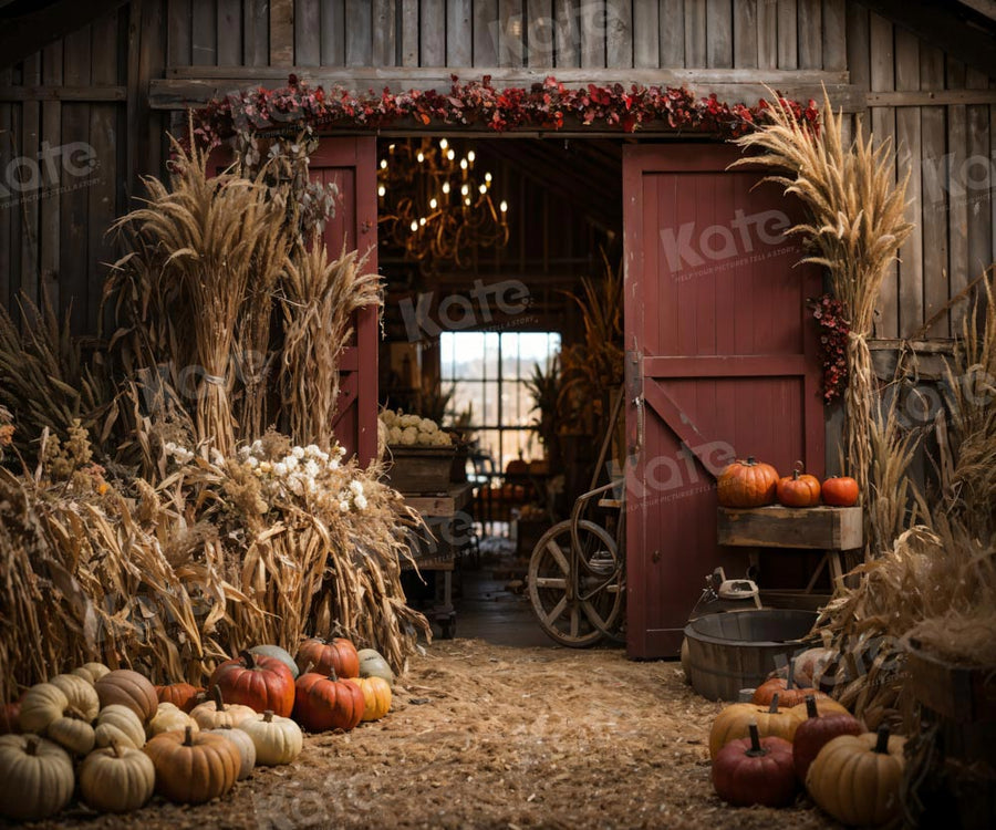 Rustic Autumn Barn Door Pumpkin Backdrop