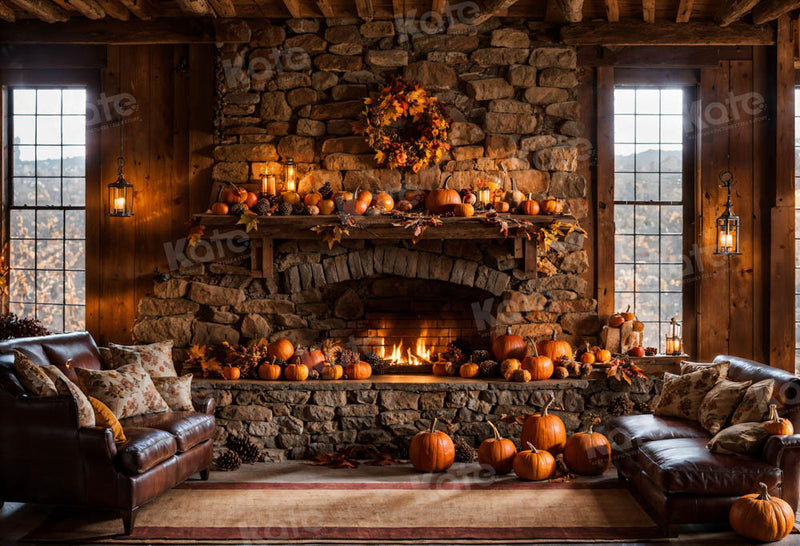 Cozy Rustic Autumn Fireplace Backdrop