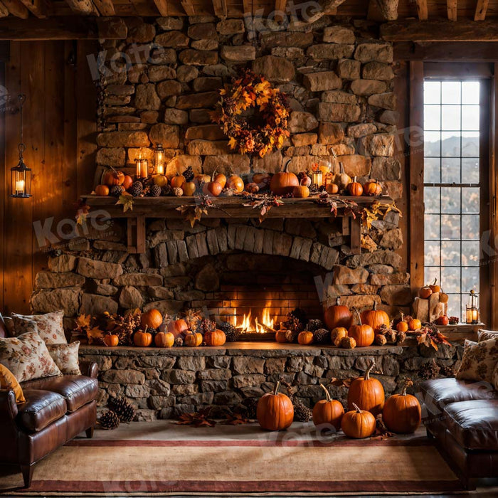 Cozy Rustic Autumn Fireplace Backdrop