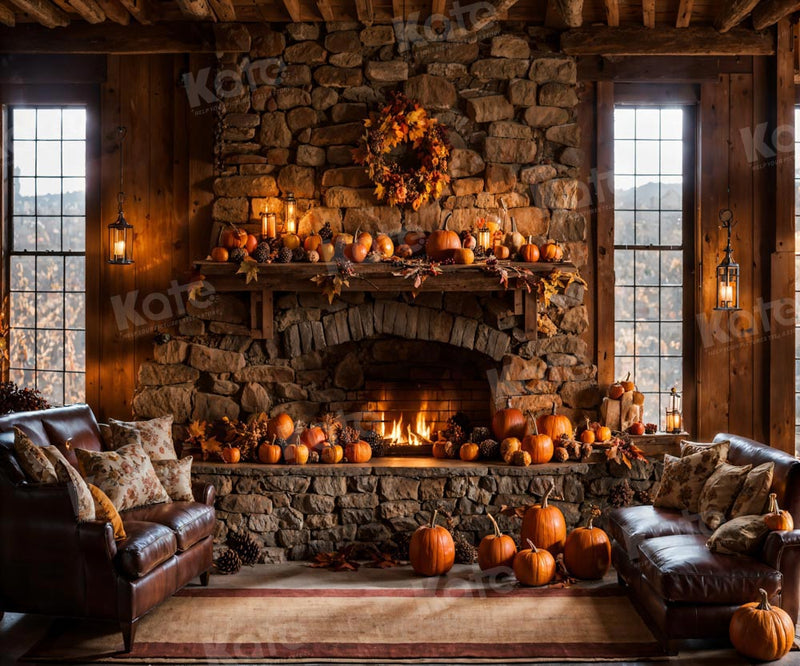 Cozy Rustic Autumn Fireplace Backdrop