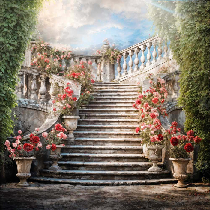 Romantic Vintage Garden Staircase Backdrop