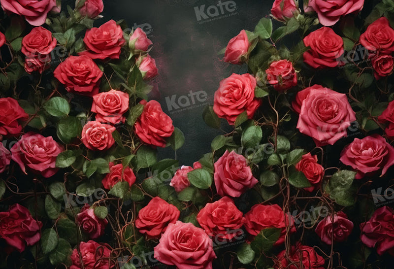 Lush Vintage Red Rose Garden Backdrop
