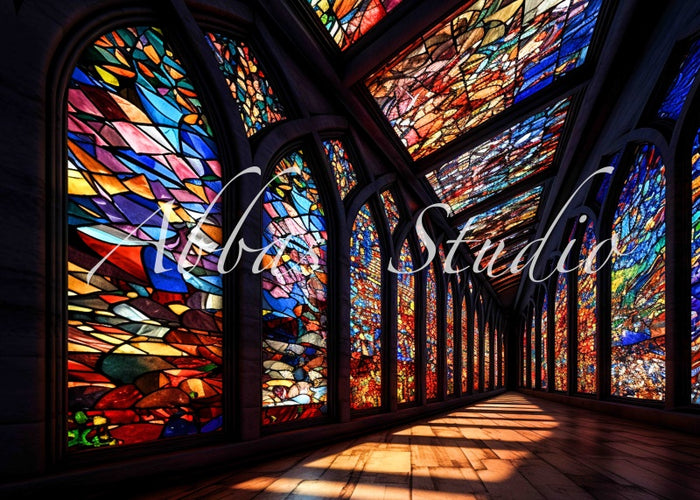 Colorful Gothic Stained Glass Archway Backdrop