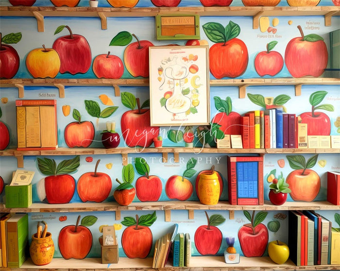 Vibrant Hand-Painted Apple Bookshelf Backdrop