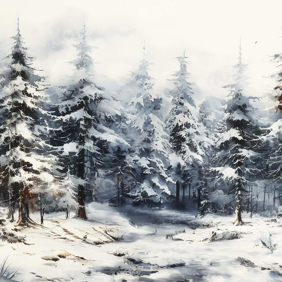 Snowy Winter Forest Scenic Backdrop