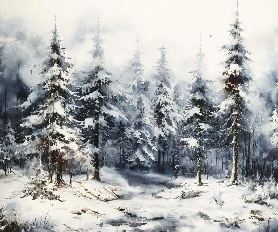 Snowy Winter Forest Scenic Backdrop