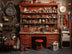 Vintage Red Workshop Tool Shelf Backdrop