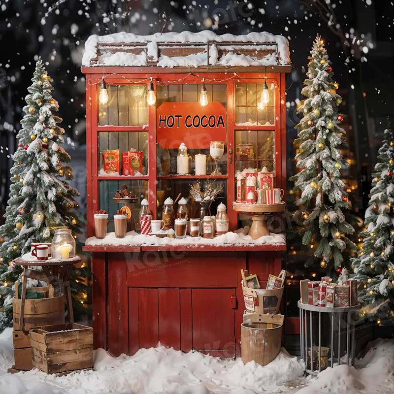 Cozy Winter Hot Cocoa Stand Backdrop
