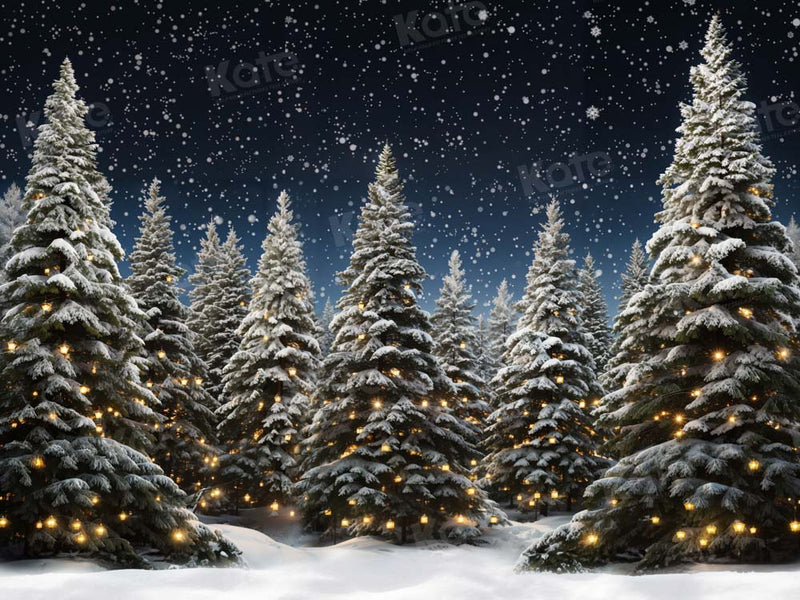 Snowy Pine Forest Winter Wonderland Backdrop