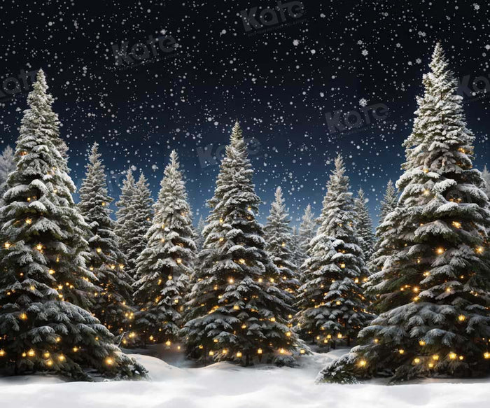 Snowy Pine Forest Winter Wonderland Backdrop