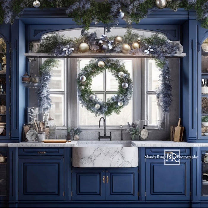 Elegant Winter Holiday Kitchen Scene Backdrop