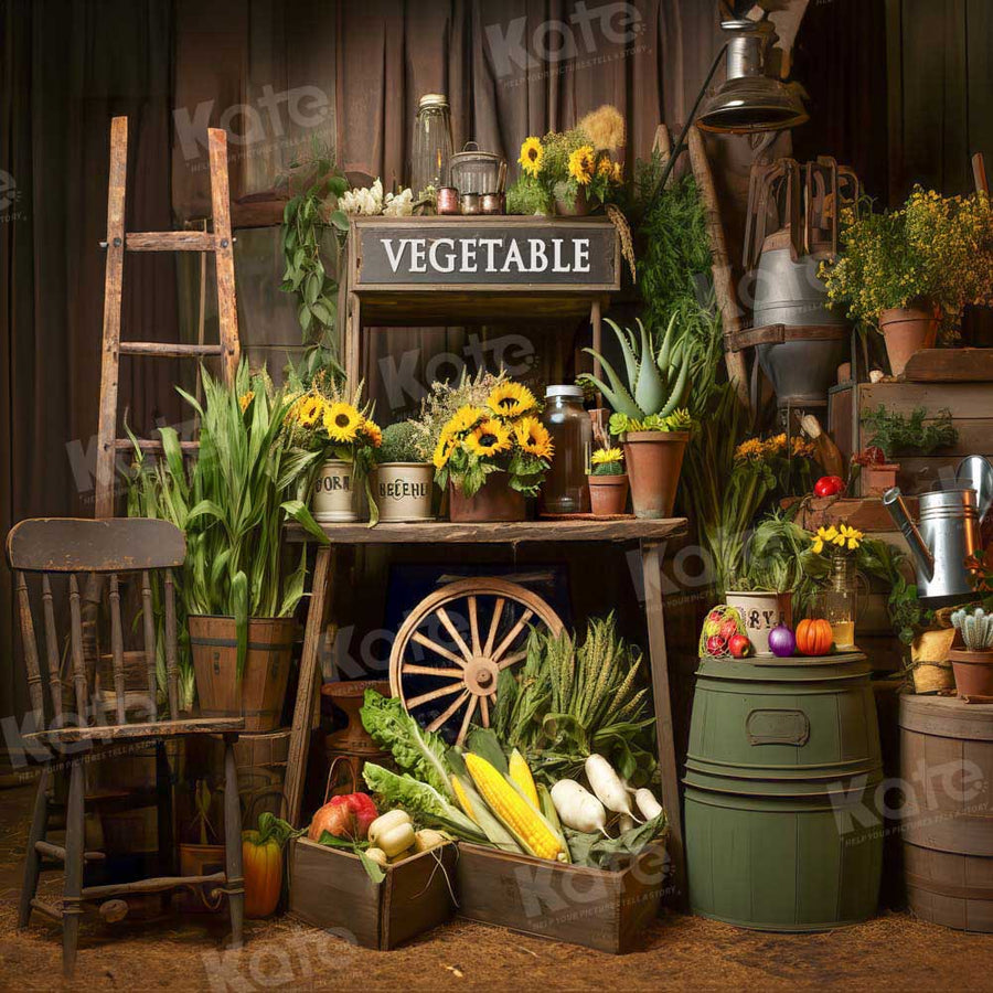 Rustic Vintage Farmhouse Vegetable Market Backdrop