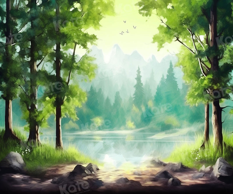 Serene Forest Lake Landscape Backdrop