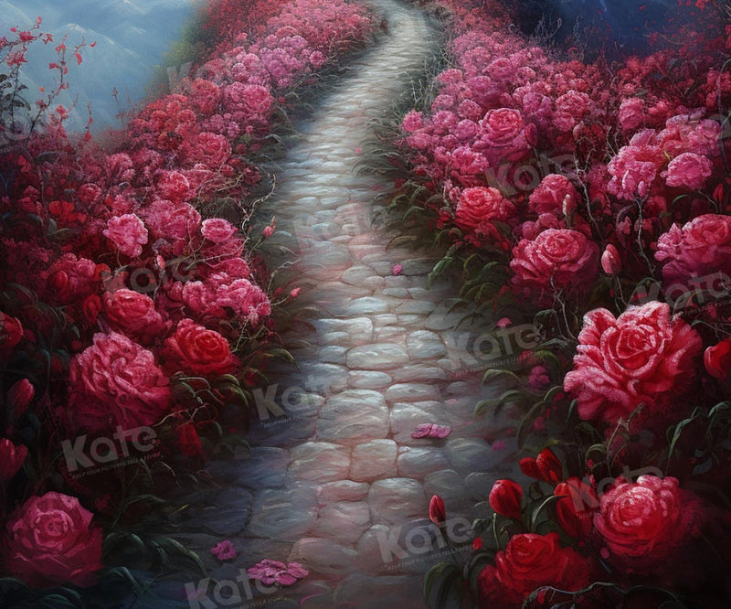 Enchanted Rose Garden Stone Pathway Backdrop
