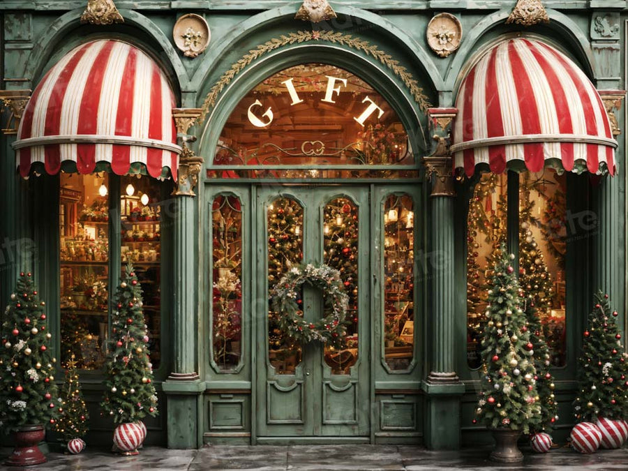 Vintage Christmas Gift Shopfront Backdrop