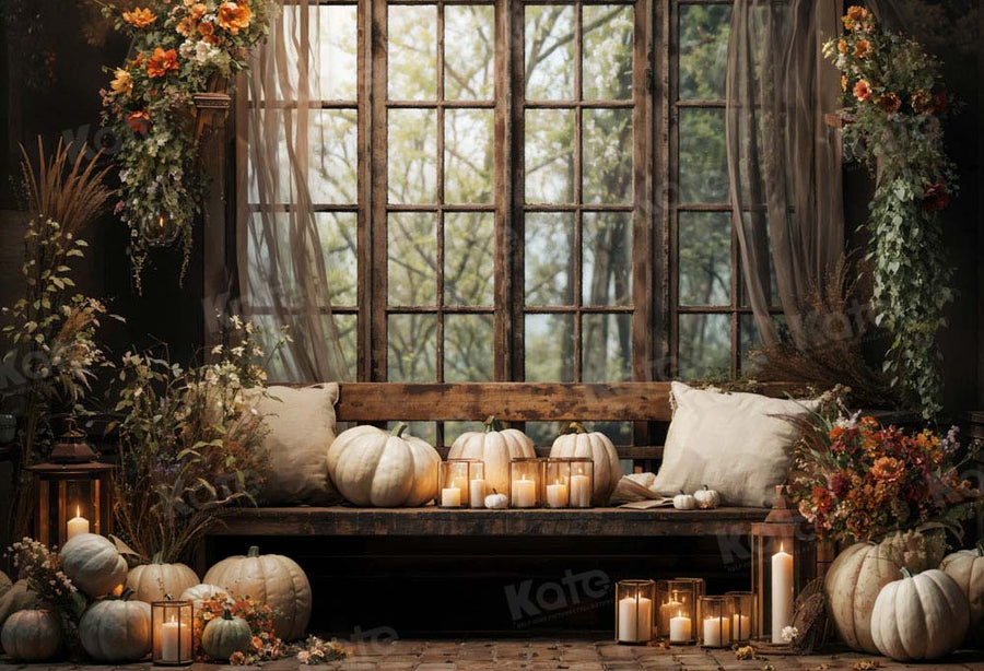 Rustic Autumn Window Pumpkin Backdrop