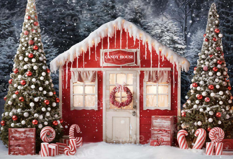 Festive Candy House Winter Wonderland Backdrop