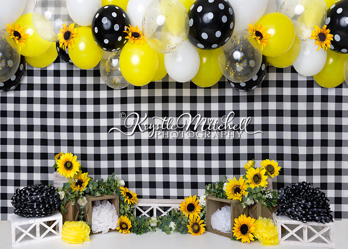 Sunflower Polka Dot Balloon Checkered Backdrop