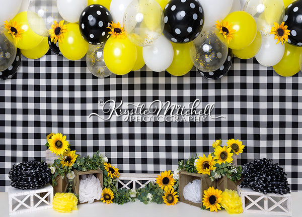 Sunflower Polka Dot Balloon Checkered Backdrop
