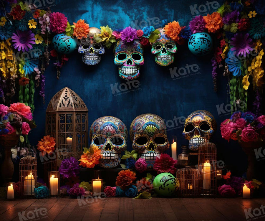 Vibrant Day of the Dead Skull Backdrop