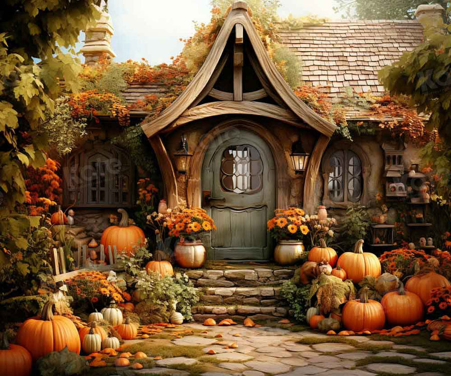 Enchanted Autumn Cottage Pumpkin Backdrop