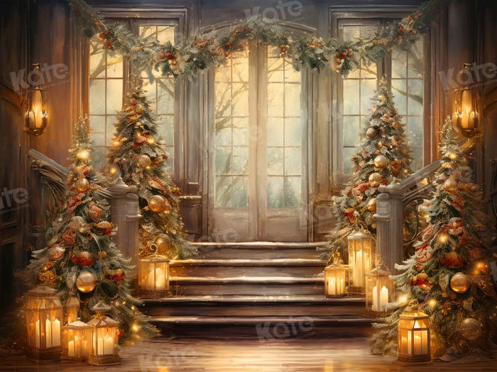 Cozy Winter Holiday Staircase Backdrop