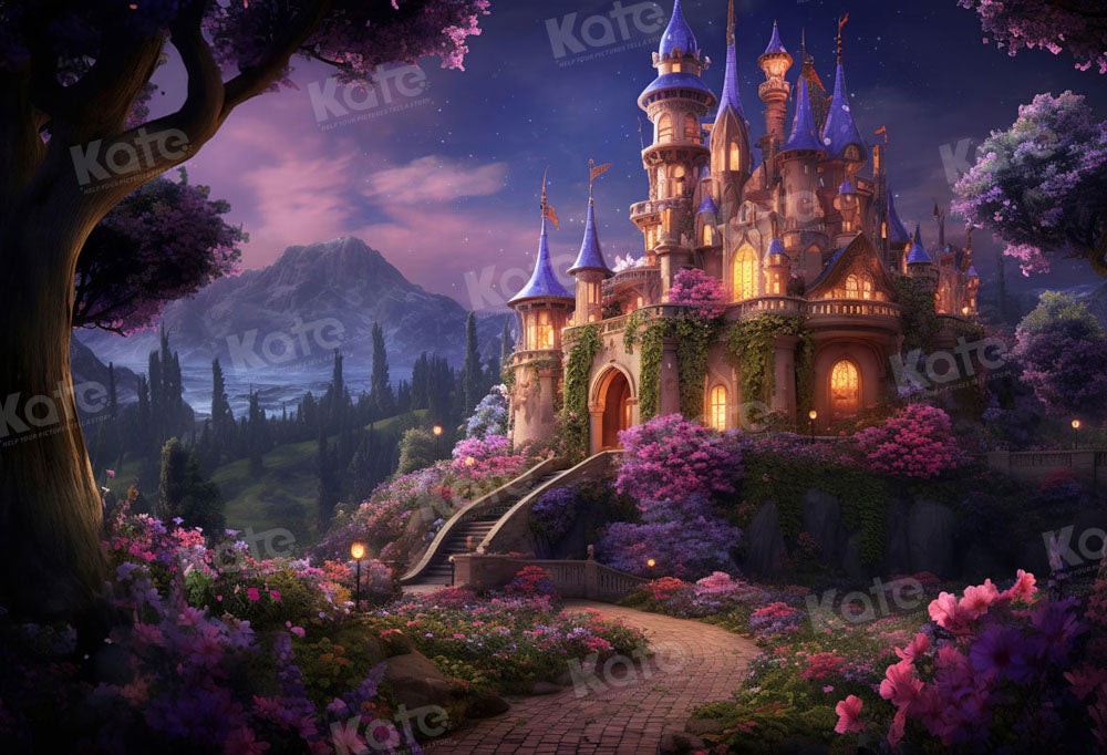 Enchanted Twilight Castle Garden Backdrop