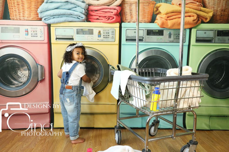 Kate Laundry Day Colorful Washing Machine Spring Backdrop Designed by