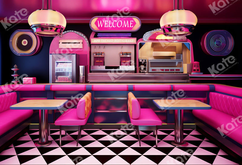 Retro Pink 80s Diner Cafe Backdrop
