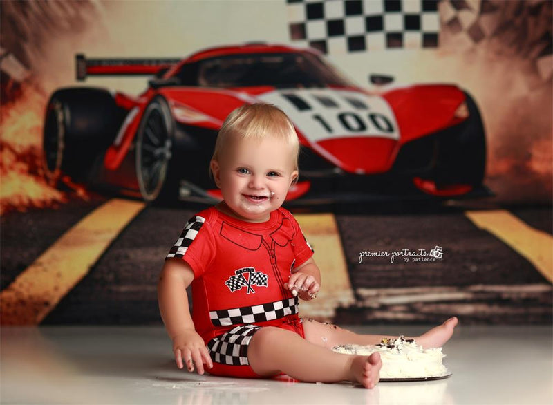 Dynamic Racing Car Victory Backdrop