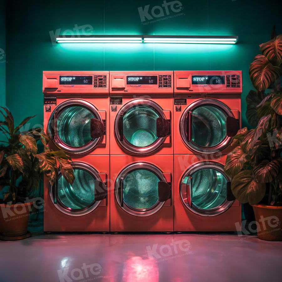 Retro Neon Laundromat Photo Backdrop