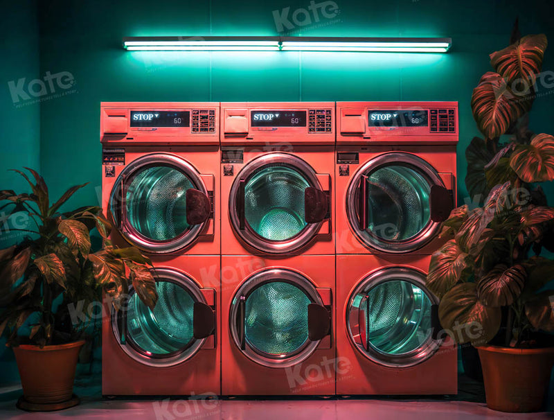Retro Neon Laundromat Photo Backdrop