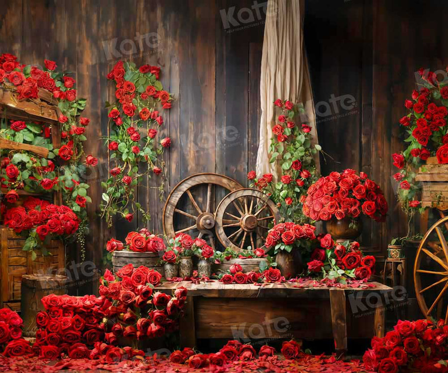 Rustic Red Rose Vintage Floral Backdrop