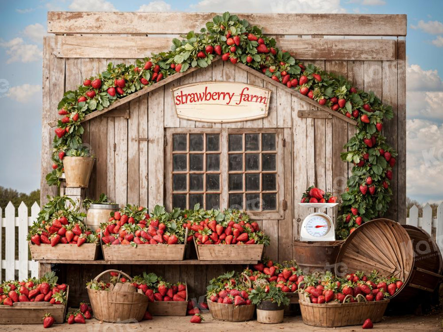 Rustic Strawberry Farm Market Backdrop