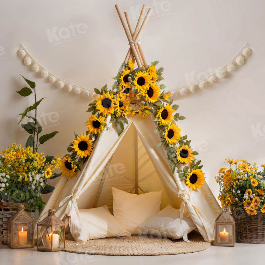 Boho Sunflower Teepee Floral Backdrop