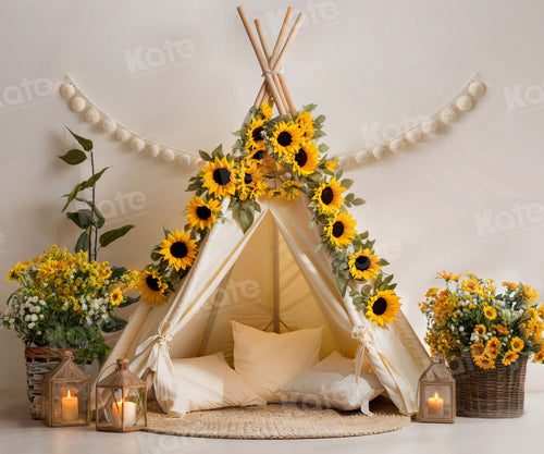 Boho Sunflower Teepee Floral Backdrop