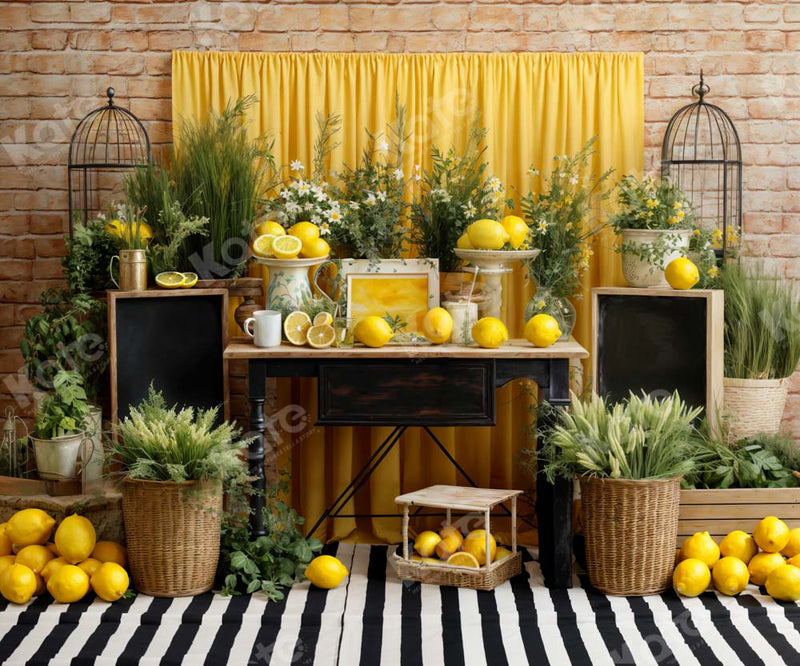 Bright Lemon Garden Rustic Tablebackdrop