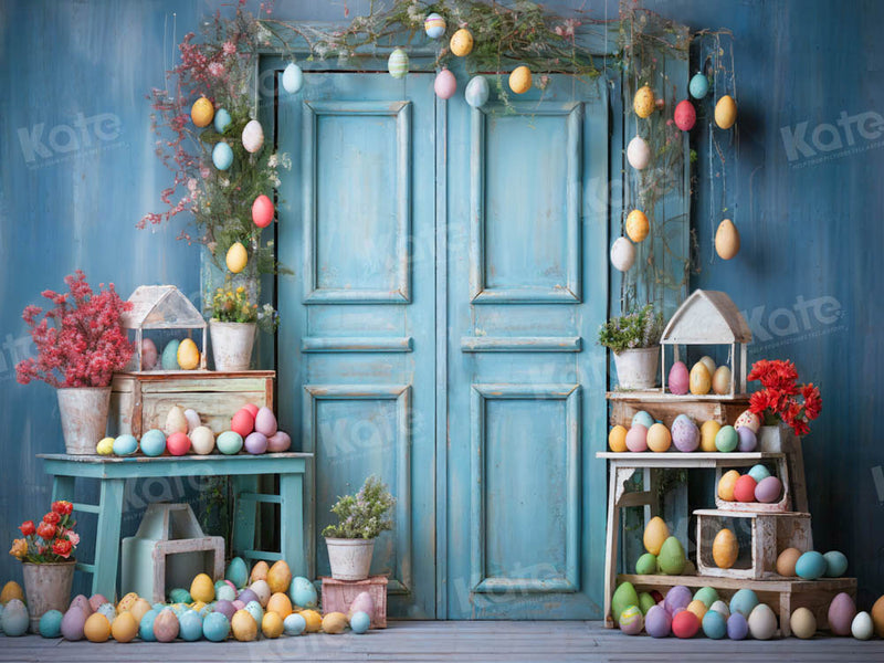 Rustic Blue Door Easter Egg Backdrop