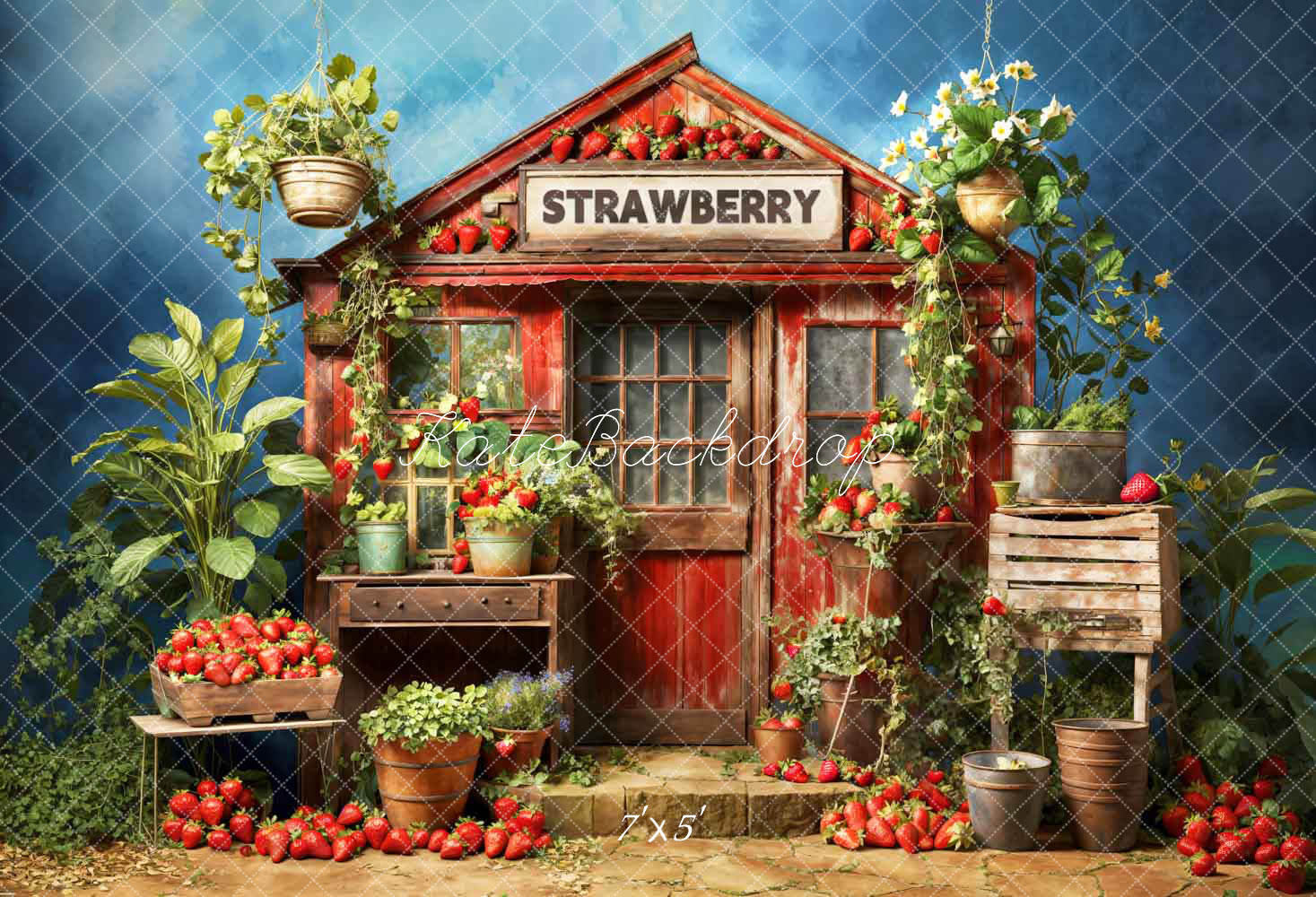 Rustic Strawberry Farmhouse Garden Backdrop