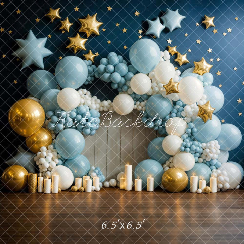 Elegant Blue Gold Star Balloon Backdrop