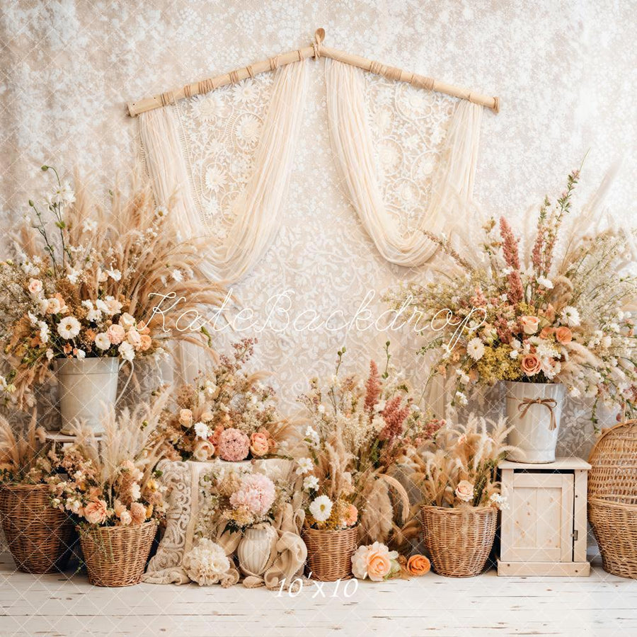 Rustic Boho Floral Indoor Photo Backdrop