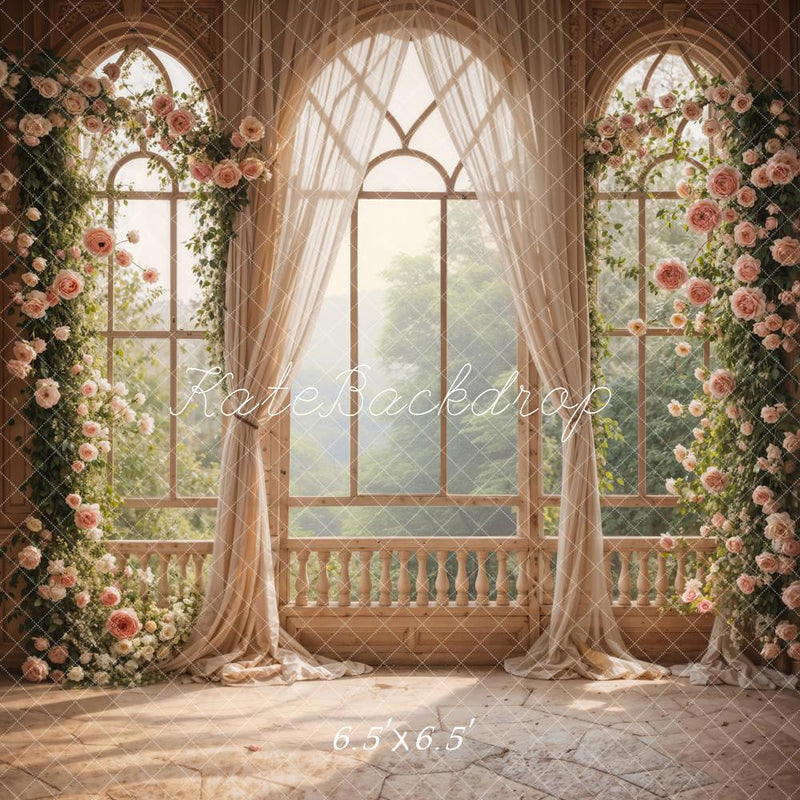Kate Spring Pink Flowers Window Room Backdrop Designed by Emetselch